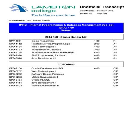 Lambton_Student_Transcript | PDF