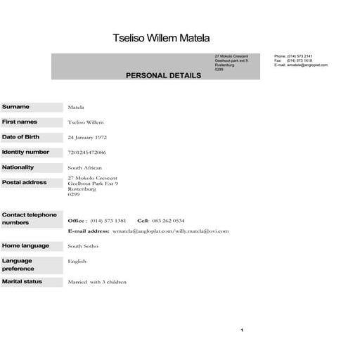 Willy Matela CV 2009 | DOC | Civil Engineering Industry | Industries