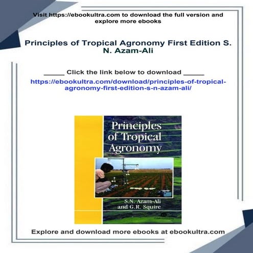 Principles of Tropical Agronomy First Edition S. N. Azam-Ali | PDF