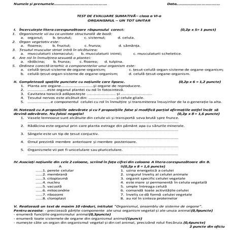 Test-organismul-un-tot-unitar | DOCX