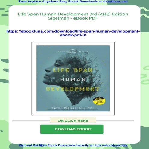Life Span Human Development 3rd (ANZ) Edition Sigelman - eBook PDF | PDF