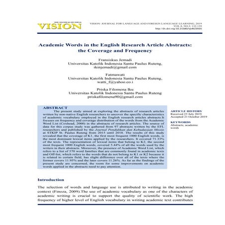 Academic Words in the English Research Article Abstracts: the Coverage ...