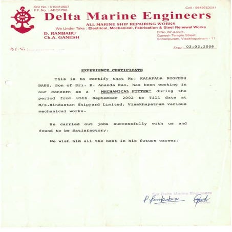 service certificate [delta marine] | PDF