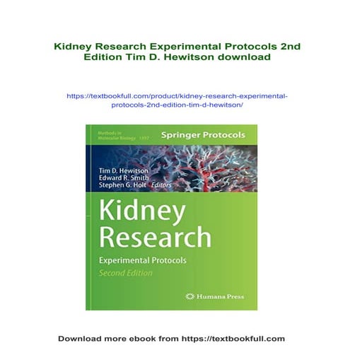 Kidney Research Experimental Protocols 2nd Edition Tim D. Hewitson | PDF