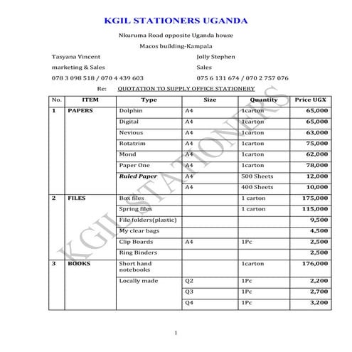 KGIL stationers quotation new version | PDF