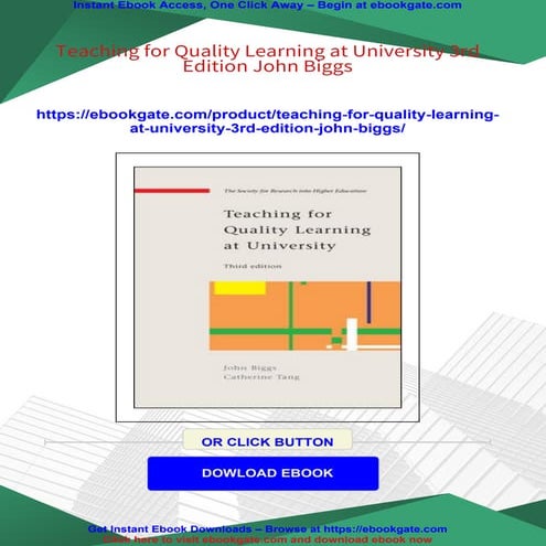 Teaching for Quality Learning at University 3rd Edition John Biggs | PDF