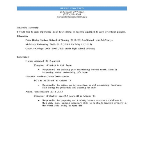 Bessie Resume | DOCX
