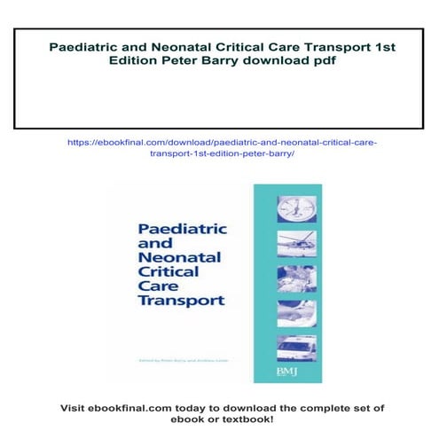 Paediatric and Neonatal Critical Care Transport 1st Edition Peter Barry ...