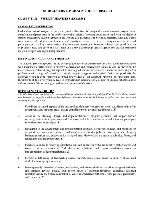 Dean_Student_Affairs JOB DESCRIPTIONS OF WORK | PDF