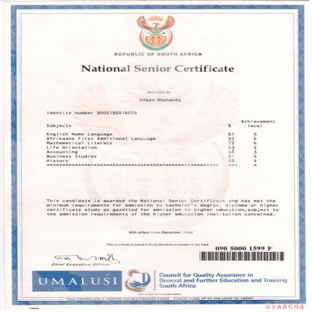 Irfaan_Matric certificate | PDF