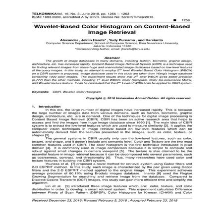 Wavelet Based Color Histogram On Content Based Image Retrieval Pdf 8579
