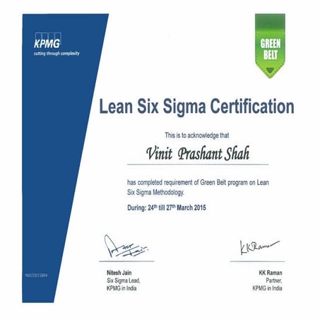 Six Sigma Green Belt Certificate | PDF