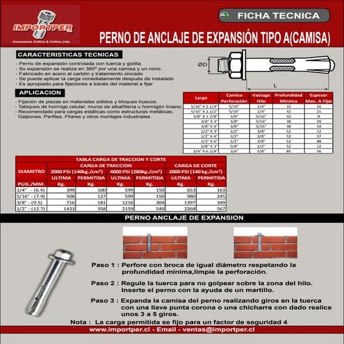 Ficha tecnica-perno-expansivo-1 otro | PDF