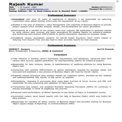 Rajesh_Profile | DOCX | Databases | Computer Software and Applications