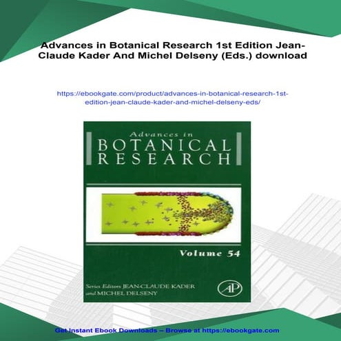 Advances in Botanical Research 1st Edition Jean-Claude Kader And Michel ...
