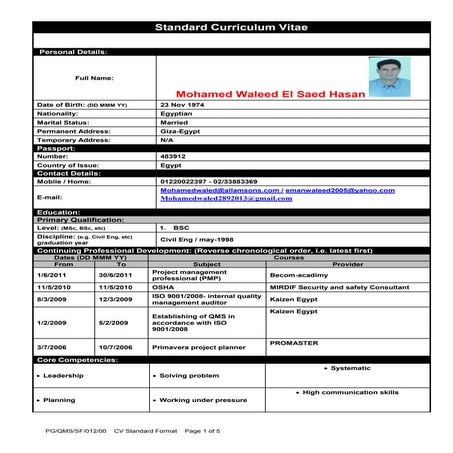 mohamed waleed CV .april 2015 | PDF