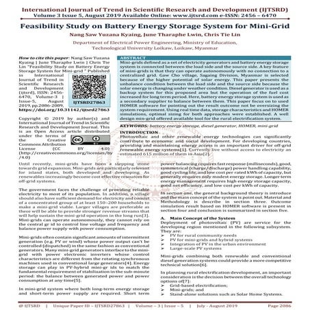 Feasibility Study on Battery Energy Storage System for Mini grid | PDF