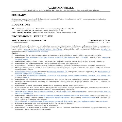 Gary Marshall Updated Resume | DOC | IT and Internet Support | Internet