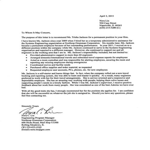 LOR from Nora Lin | PDF