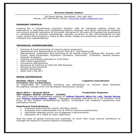 Resume of Srinivas | DOC