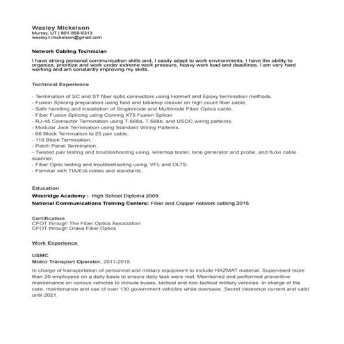 cabling resume | ODT
