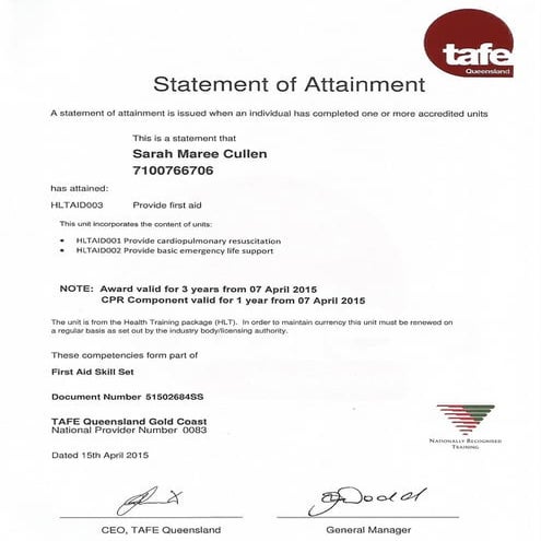 First Aid Certificate 2015-2018 | PDF