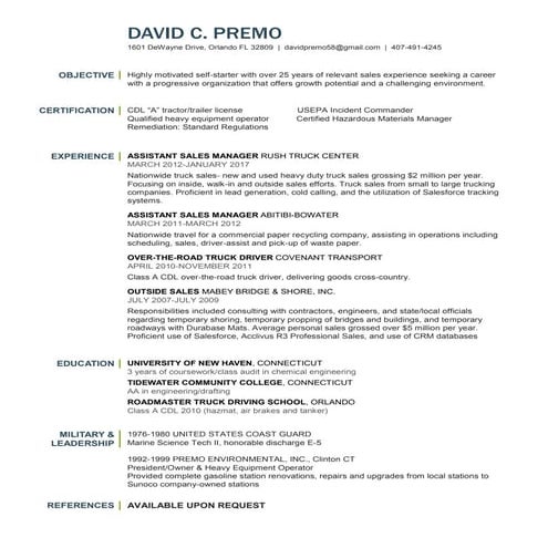 David Premo Resume | PDF | Commercial Trucks | Auto Body Styles