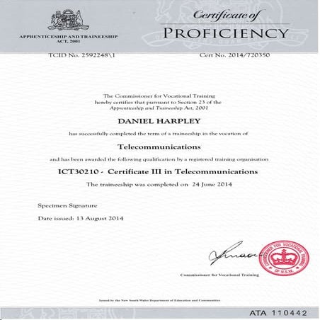 Daniel Harpley Cert III Telecommunications (1) | PDF