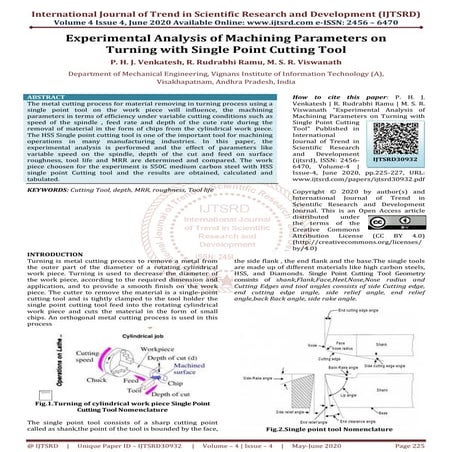Experimental Analysis of Machining Parameters on Turning with Single Point Cutting Tool | PDF