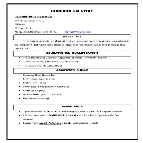 tanveer CV | DOCX | Technology & Computing