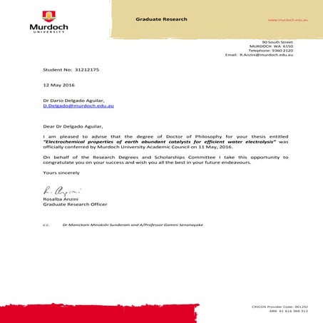 PhD Conferral letter | PDF | Chemistry | Science