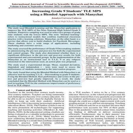 Increasing Grade 9 Students TLE MPS using a Blended Approach with ...