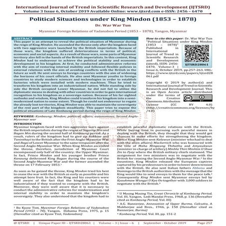 Political Situations under King Mindon 1853 - 1878 | PDF