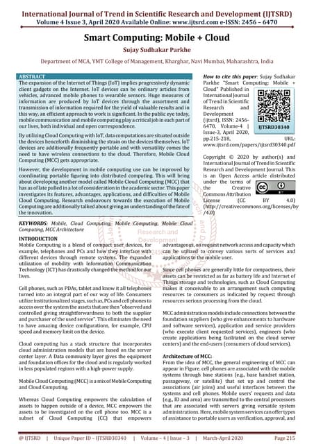 Study on Mobile Cloud Computing, It's Architecture, Challenges and Various Trends | PDF