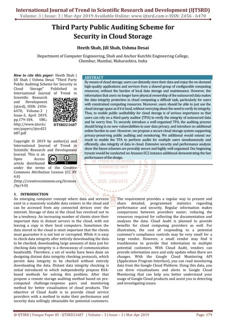 Third Party Public Auditing Scheme For Security In Cloud Storage Pdf