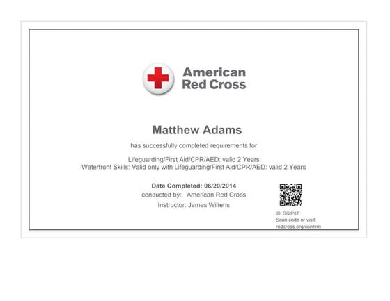 Jennifer Mintzer American Red Cross Certificate | PPT