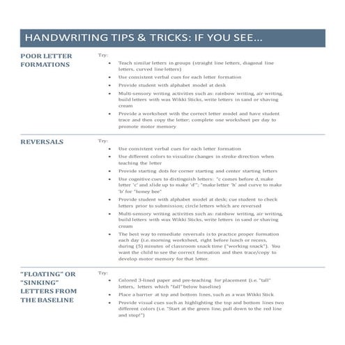 Handwriting Tip Sheet | PDF