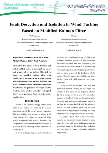 FAULT DETECTION AND FAULT DIAGNOSIS | PPT