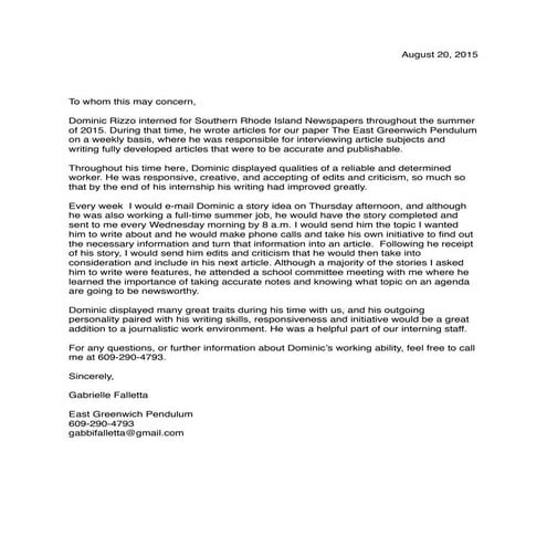 Dominic Letter | PDF | Freelance Writing | Content Production