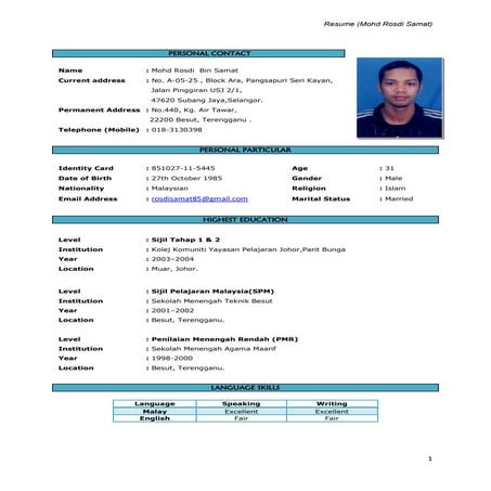 RESUME MOHD ROSDI SAMAT-new | PDF
