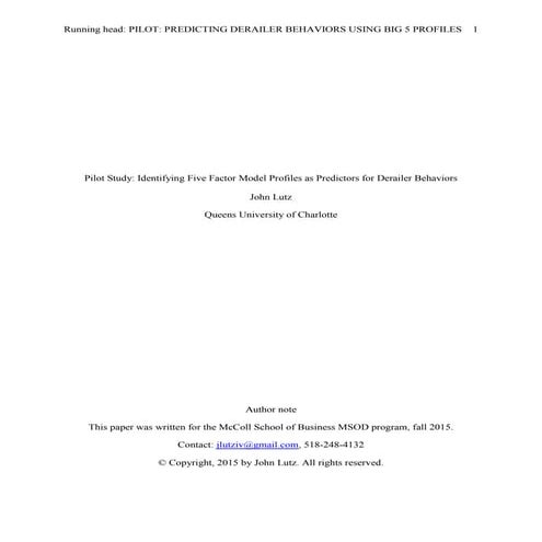 John Lutz - Pilot Study Five Factor Model Profiles as Predictors for ...