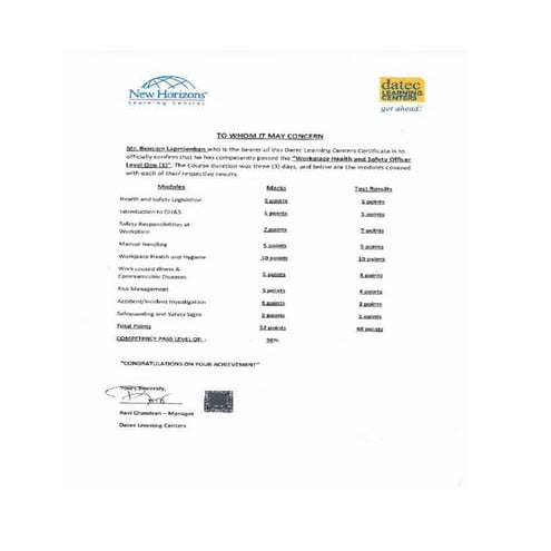 Safety Officer Level 1 Certificate | PDF