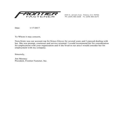Recommendation JM-Frontier Fasteners.doc