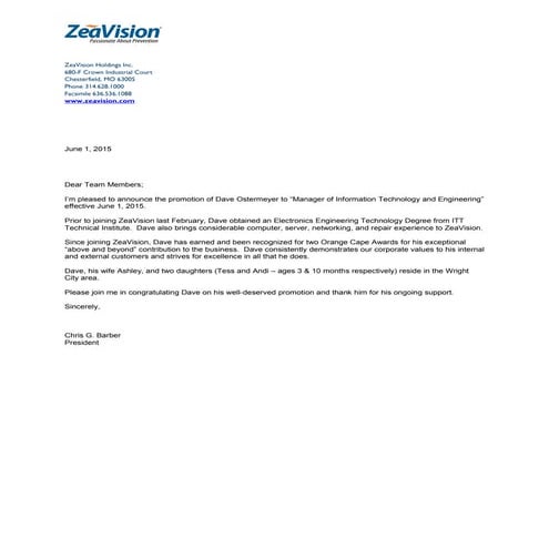 Dave Ostermeyer Promotion | DOC