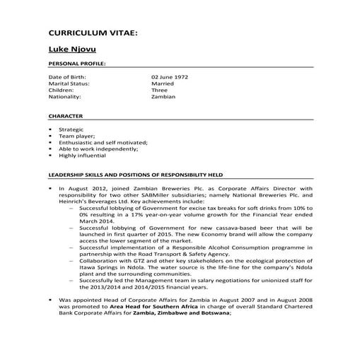 Luke Njovu CV | PDF