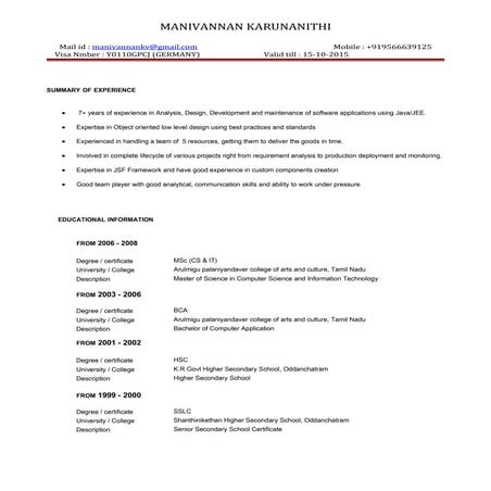 MyResume_Manivannan | DOC | Web Development | Internet
