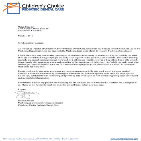 Recommendation Letter from Children's Choice | PDF