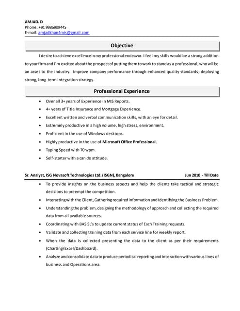 Resume for MIS Executive | DOC | Business Accounting & Finance | Business
