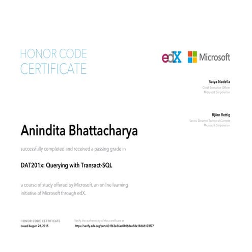 Certificate SQL | PDF