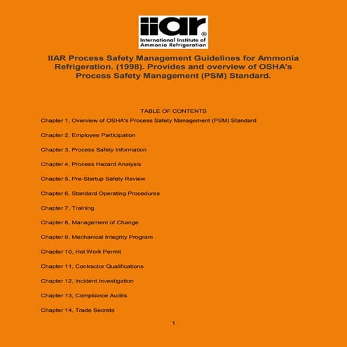 IIAR Process Safety Management Guidelines for Ammonia Refrigeration | PDF